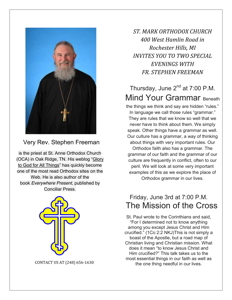Fr. Stephen Freeman to speak at St. Mark Church, Rochester Hills, MI ...