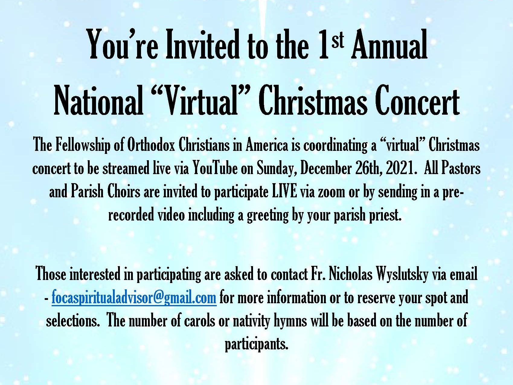 FOCA to hold Very Merry Virtual Christmas Concert - Diocese of the Midwest