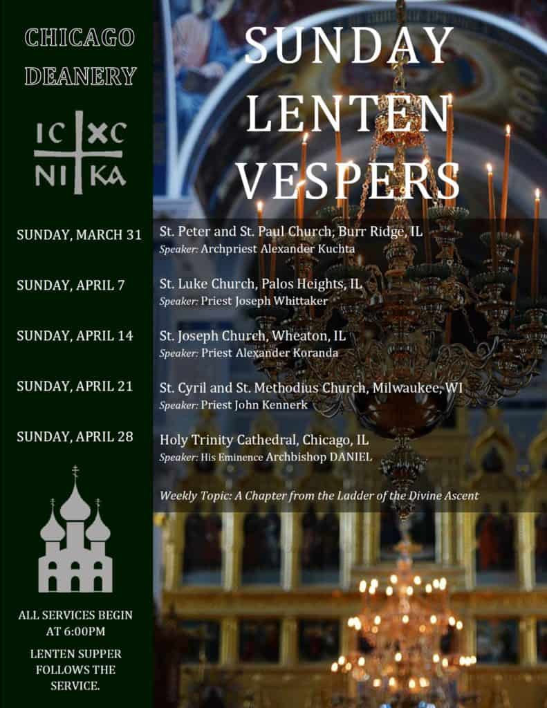 Sunday Lenten Vesper Schedule Announced by Chicago Deanery - Diocese of the Midwest